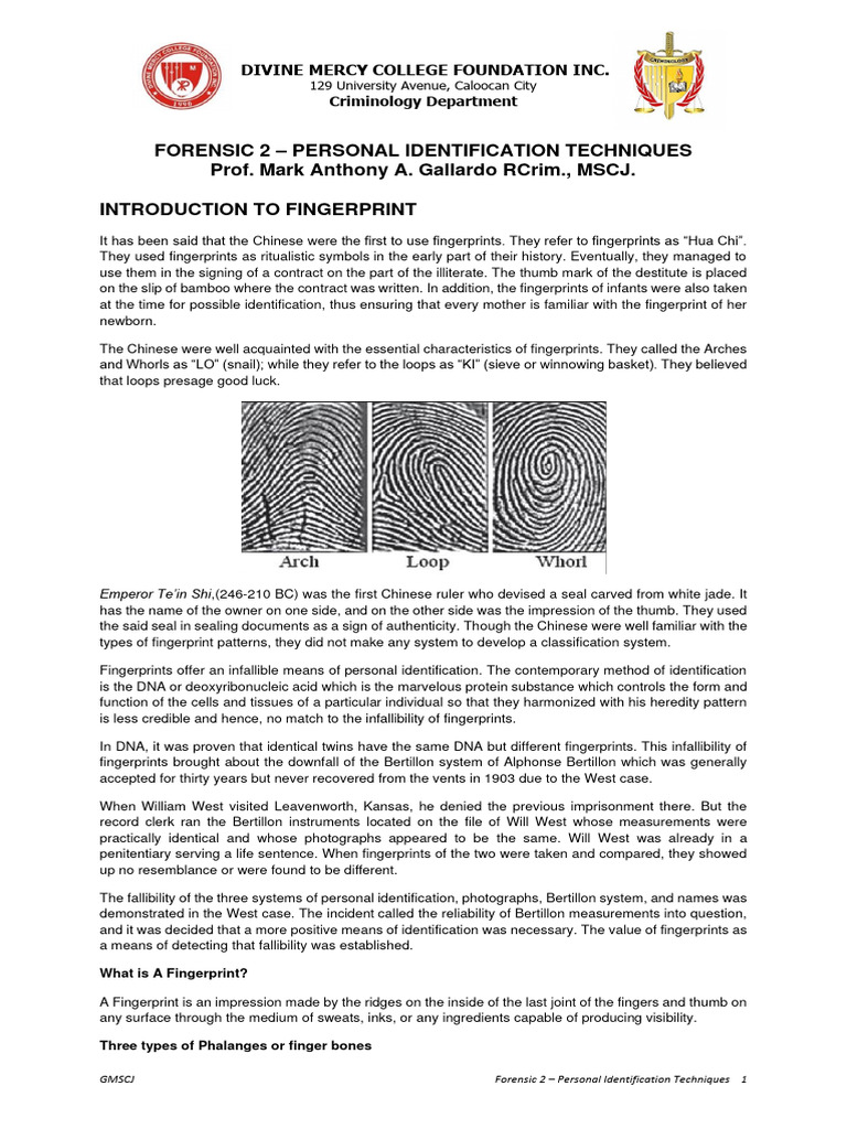 Forensic 2 - Personal Identification Techniques | PDF