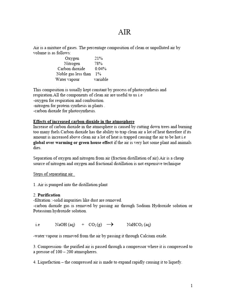 AIR notes | PDF | Oxygen | Nitrogen