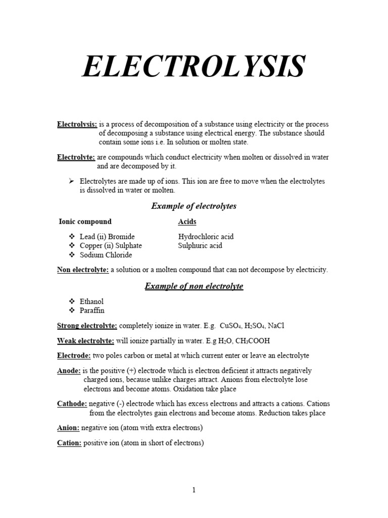 ELECTROLYSI1 | PDF | Ion | Electrolyte