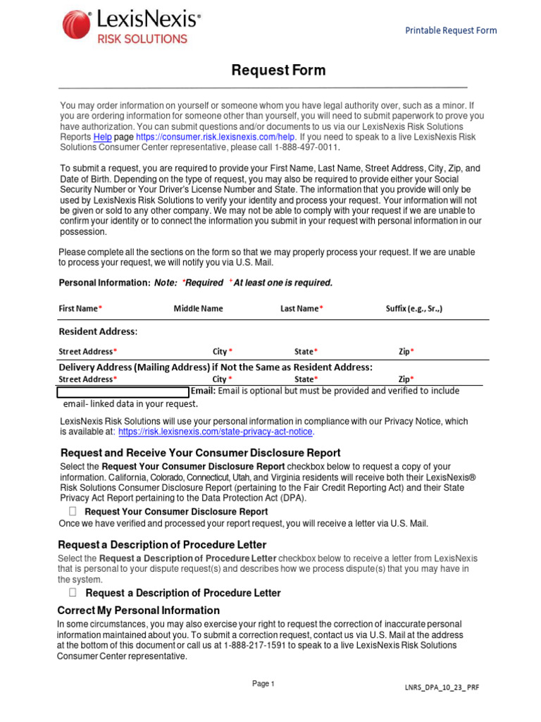 LexisNexis Report Request Form | PDF | Privacy | Advertising