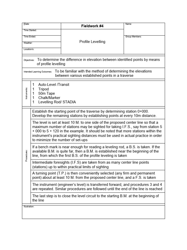 Surveying Fieldwork 4 Profile Levelling | PDF