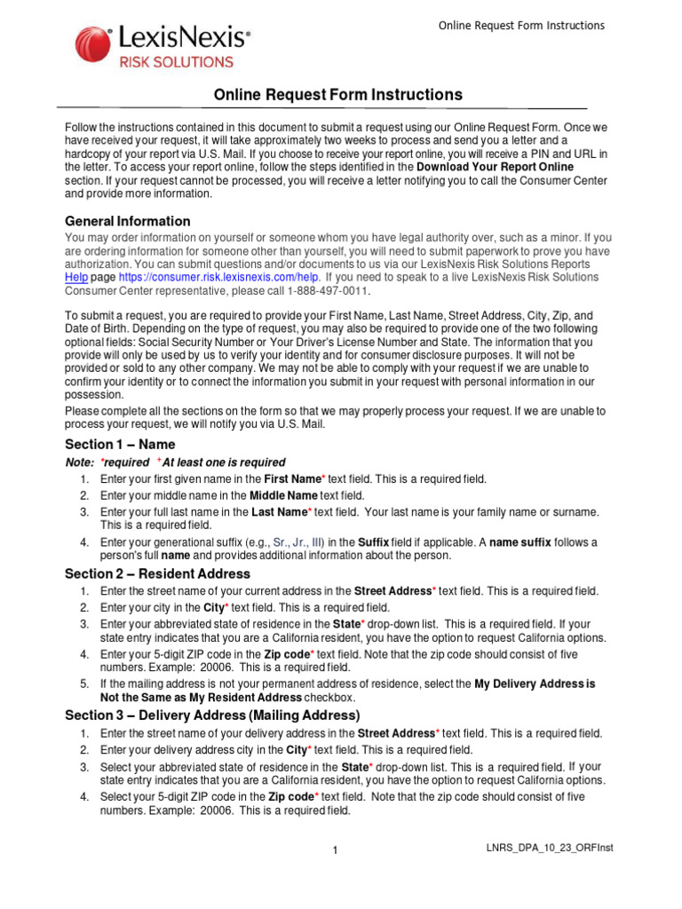 Online Request Form Instructions | PDF