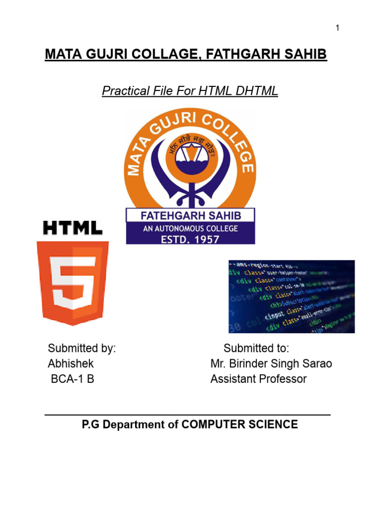 HTML DHTML Practical File Guide | PDF | Html Element | Written ...