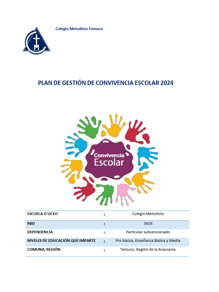 Plan de Gestion de Convivencia Escolar 2024 | PDF | Escuelas | Inclusión (Educación)