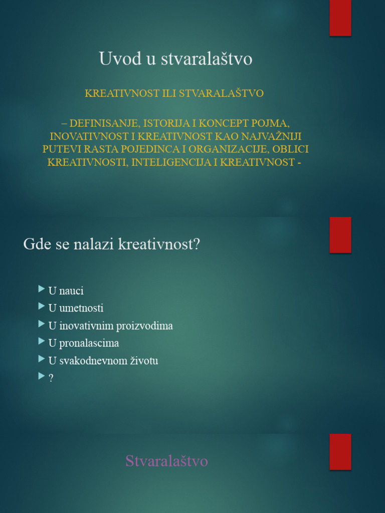 Uvod U Stvaralaštvo | PDF