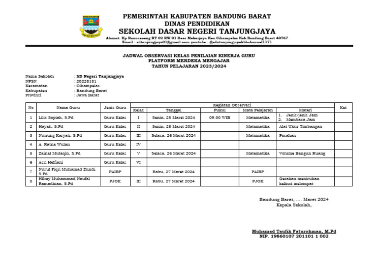 Contoh Jadwal Observasi PMM | PDF