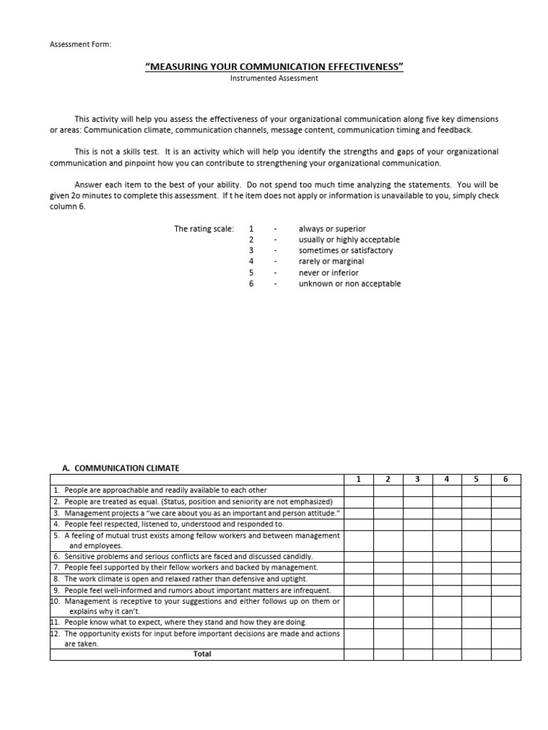 Assessment Form Measuring Your Communication Effectiveness | PDF ...