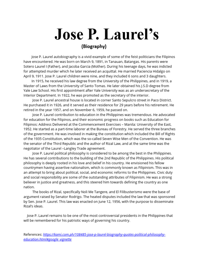 Jose Laurel Biography | PDF | Philippines