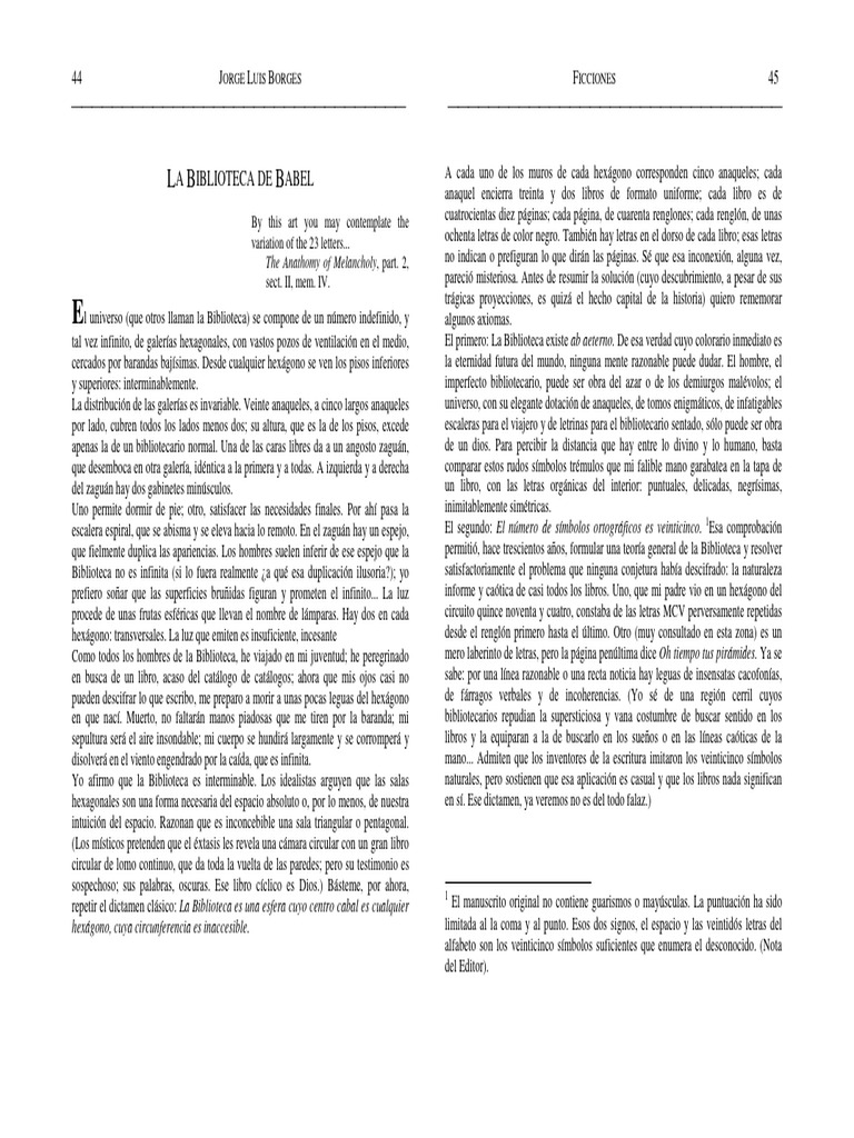 Borges-La Biblioteca de Babel-1941-Ficciones | PDF