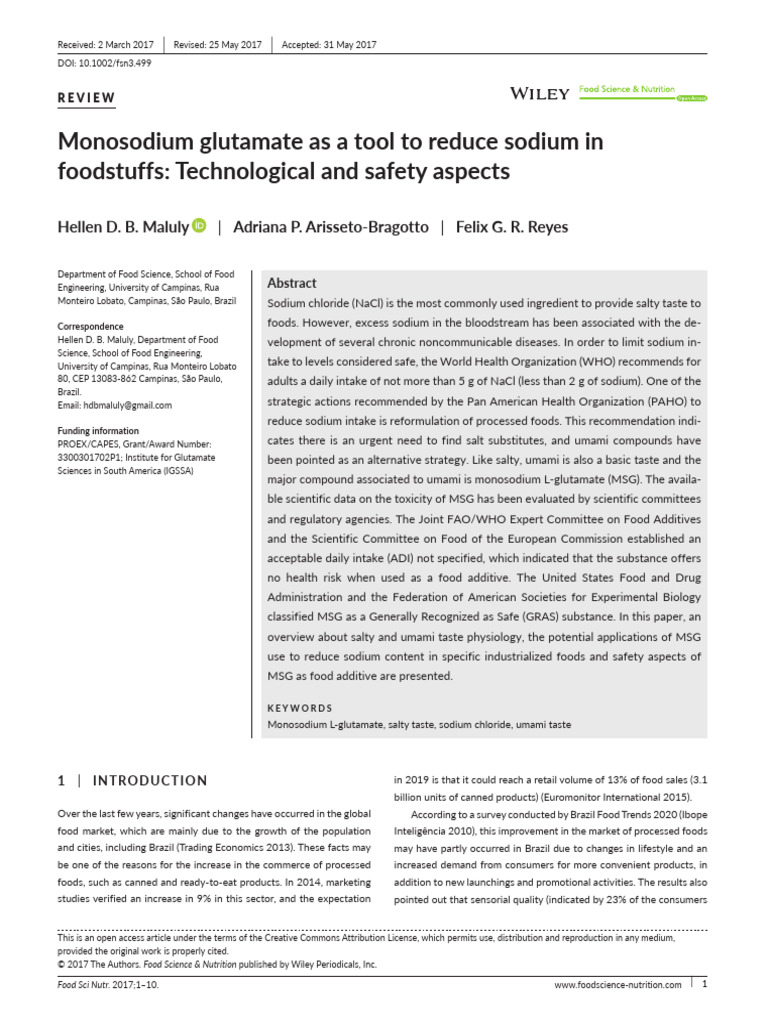 Maluly Et Al 2017-MSG As A Tool To Reduce Sodium in Foodstuffs | PDF ...