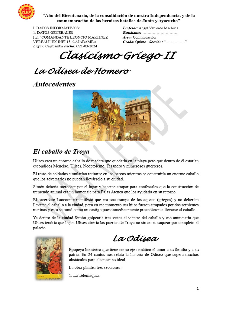 Clasicismo Griego Ii | PDF | Odiseo | Odisea