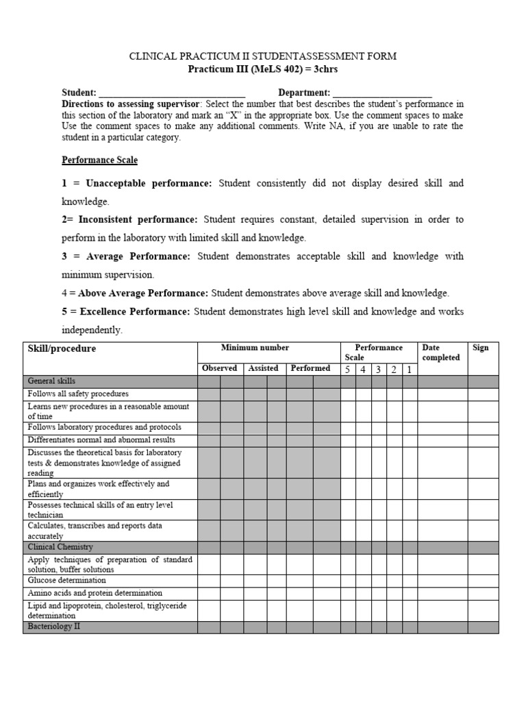 CLINICAL PRACTICUM STUDENT EVALUATION CPII Form | PDF