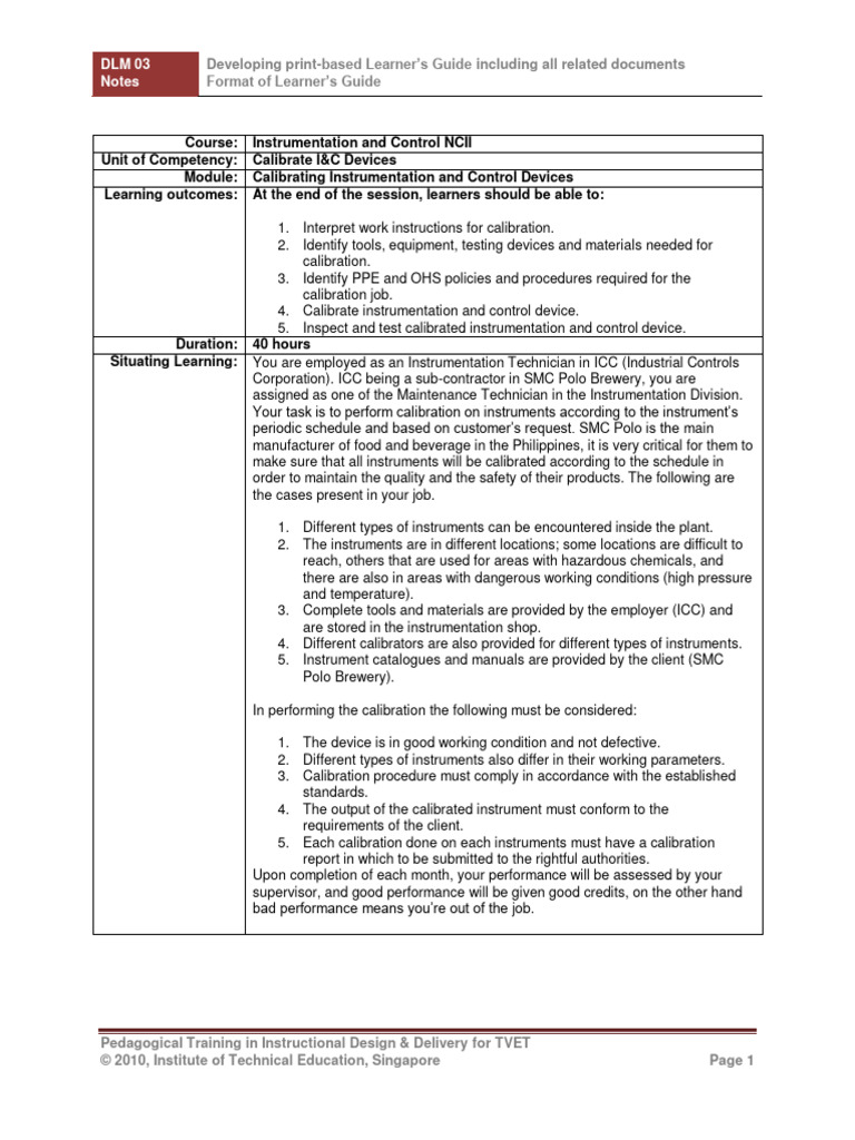 Calibrating Instrumentation and Control Devices | PDF | Calibration | Instrumentation