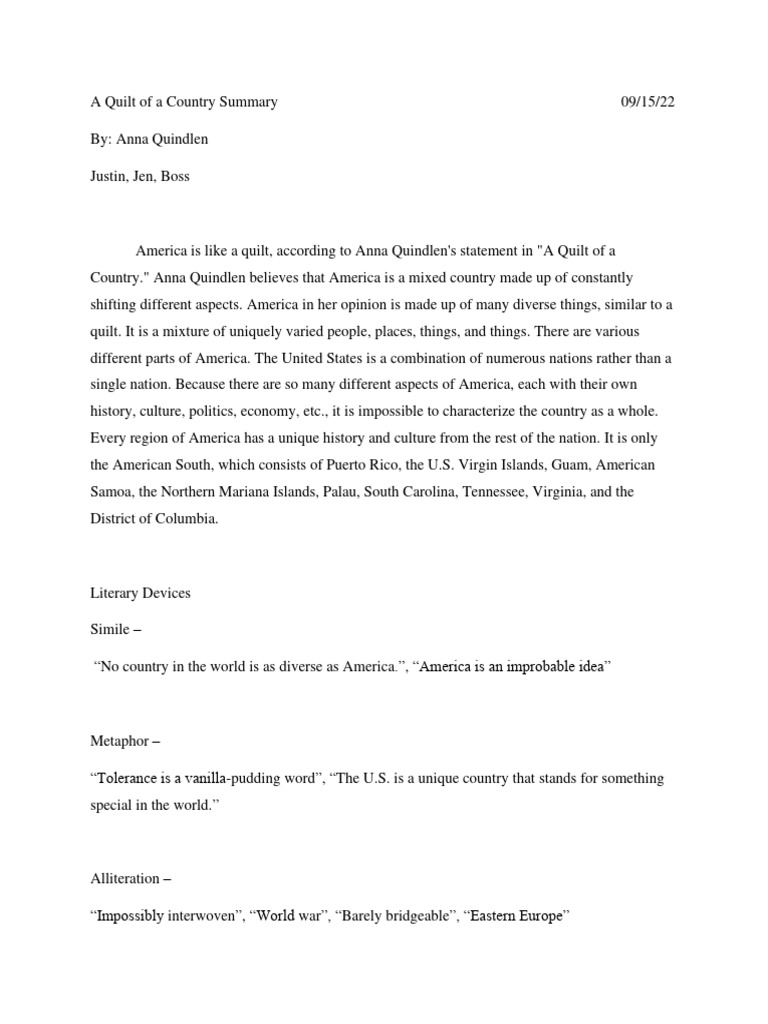 A Quilt of A Country Summary | PDF