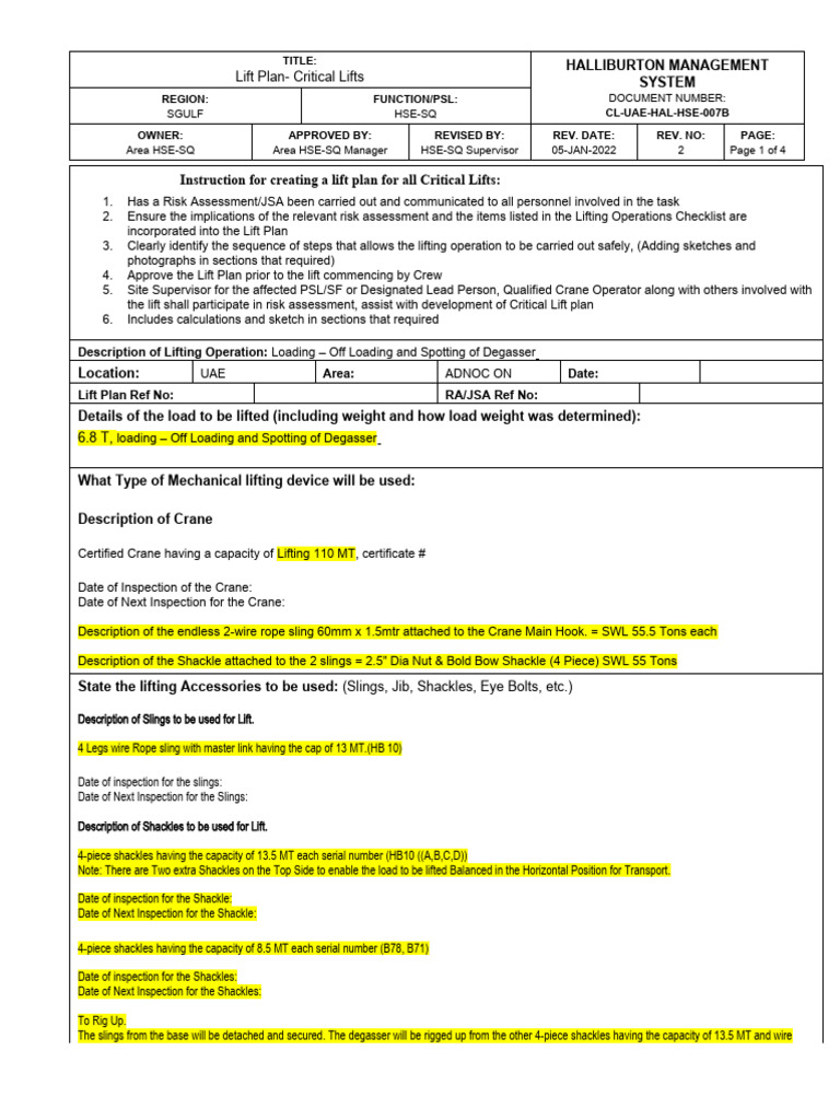 ADNOC Critical Lift Plan Guidelines | PDF | Business | Technology ...
