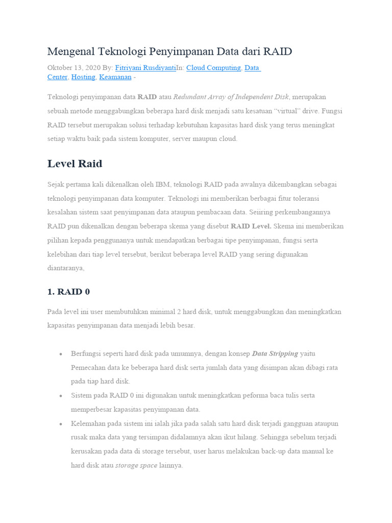 Mengenal Teknologi Penyimpanan Data Dari RAID | PDF