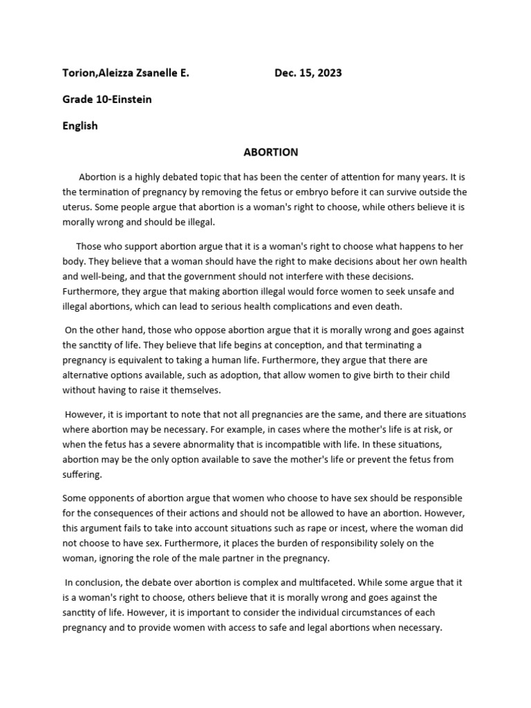 Argumentative Essay | PDF | Abortion | Human Rights