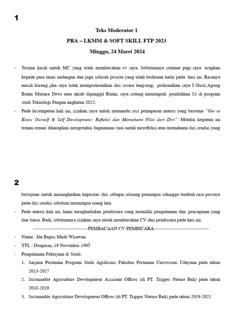 Teks Moderator 1 LKMM | PDF | Bisnis