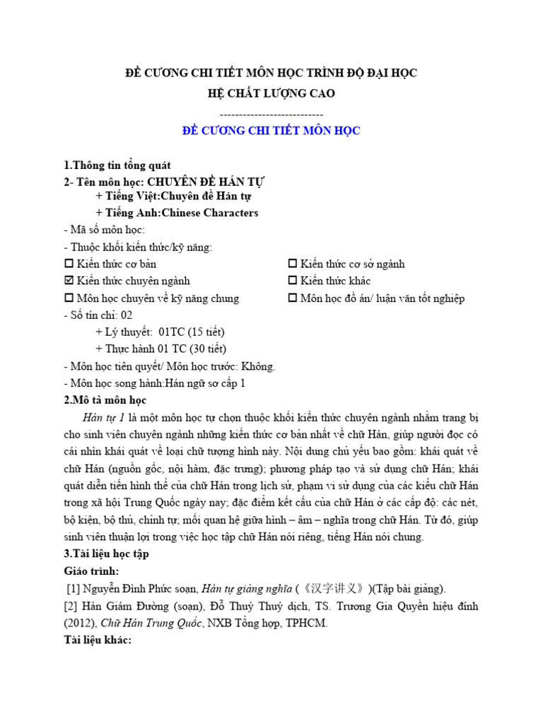 De Cuong Chi Tiet HAN TU CLC | PDF