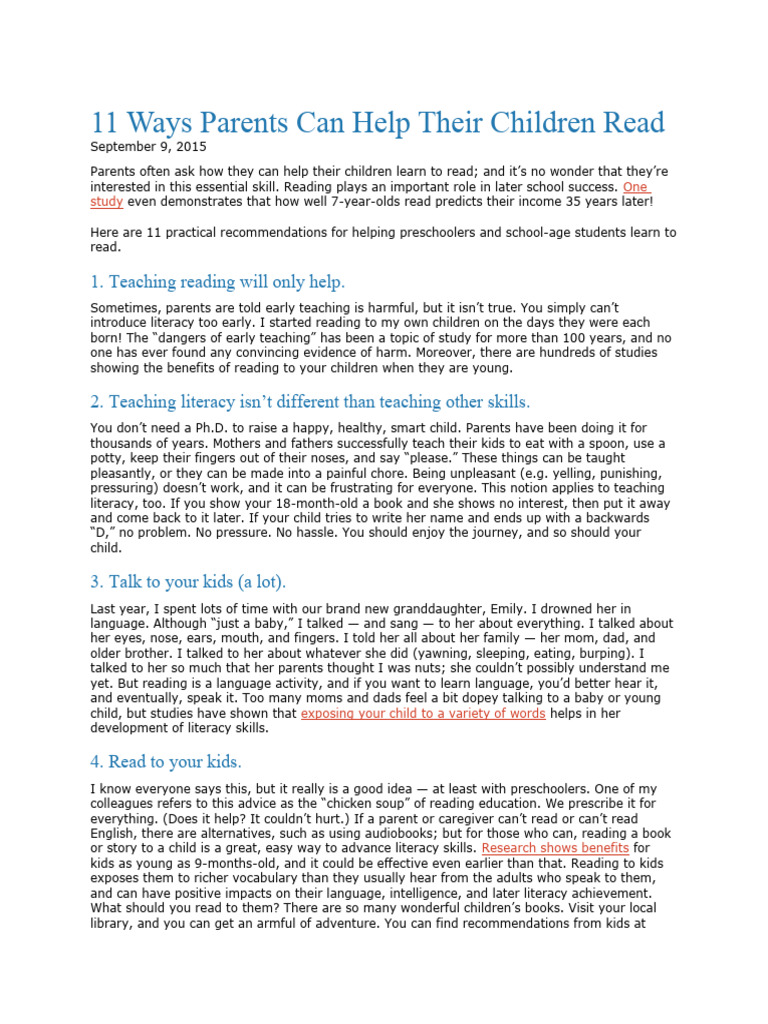 11 Ways Parents Can Help Their Children Read | PDF | Literacy | Vocabulary
