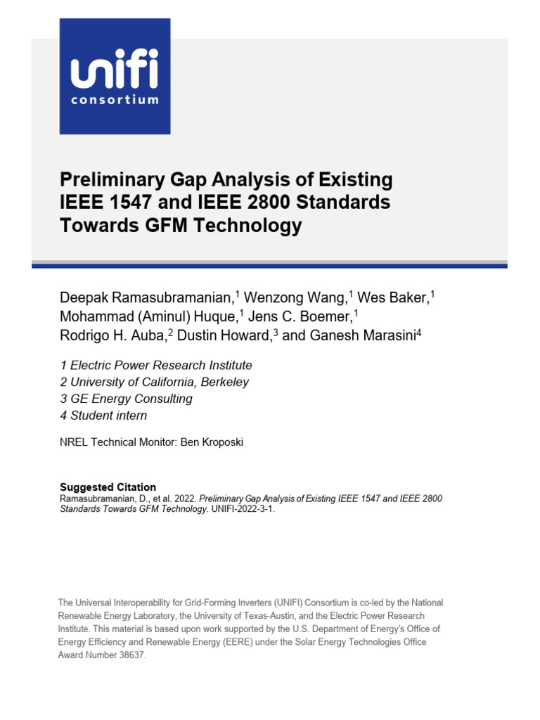 Preliminary Gap Analysis of Existing IEEE 1547 and IEEE 2800 Standards ...