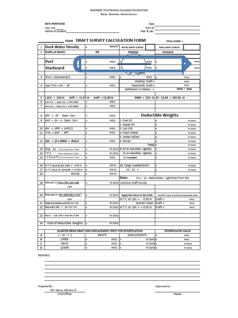Z B Draft Survey Calculation Latest - BLANK FORM | PDF | Ships | Navigation