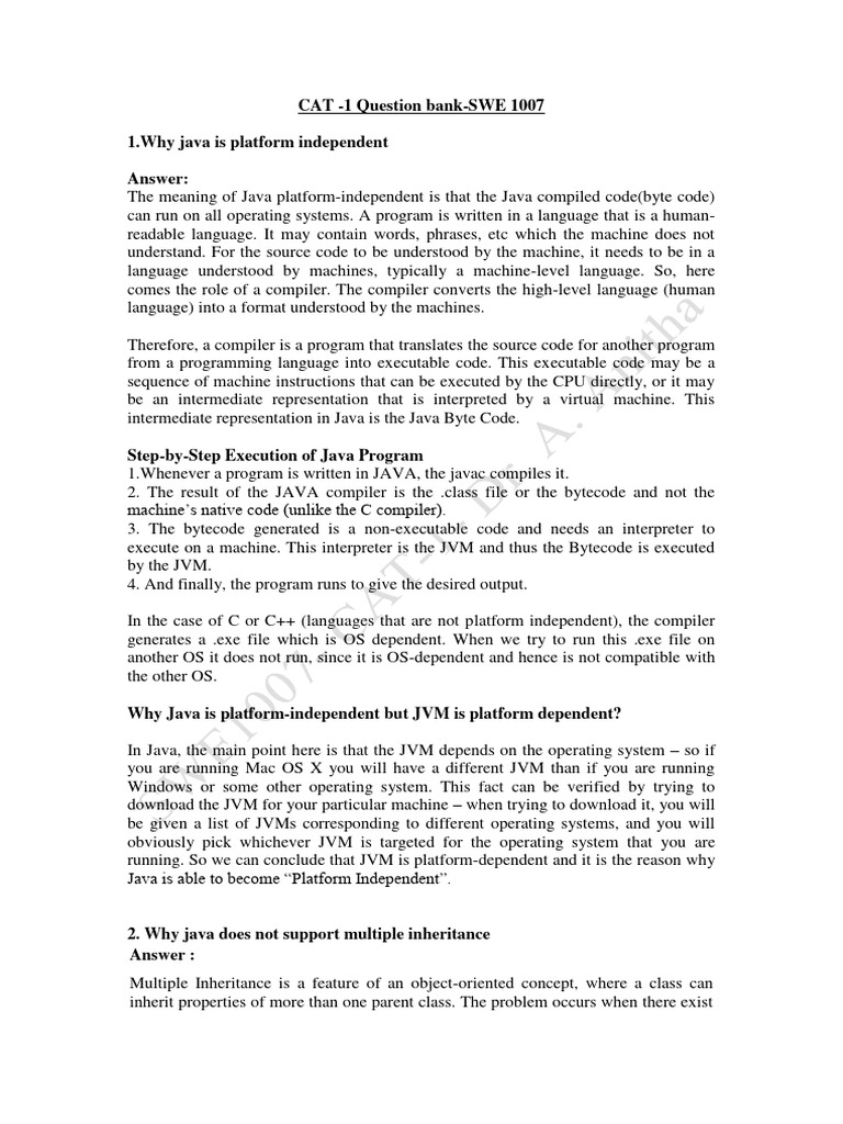 CAT-1 Question Bank | PDF | Method (Computer Programming) | Class (Computer Programming)