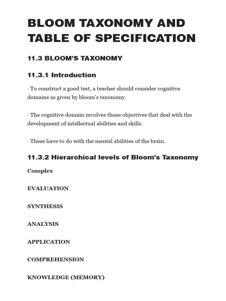 Bloom Taxonomy and Table of Specification | PDF | Tag (Metadata) | Cognition