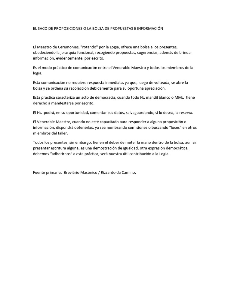 Saco de Proposiciones en Masonería | PDF