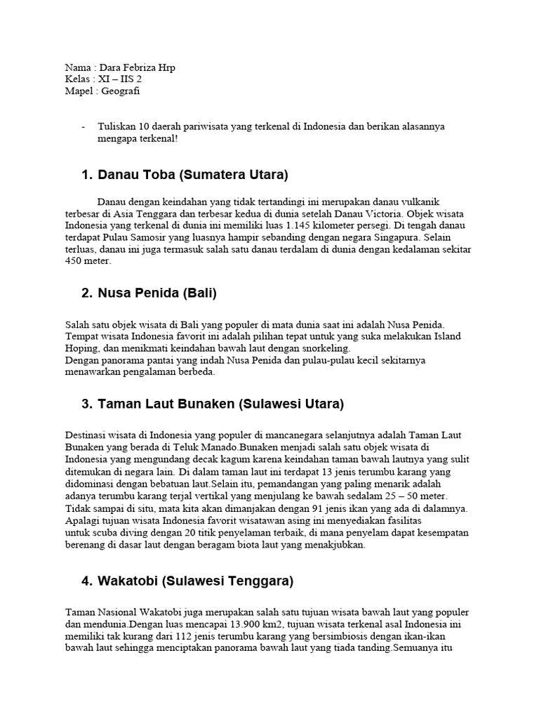10 Destinasi Wisata Terkenal Indonesia | PDF