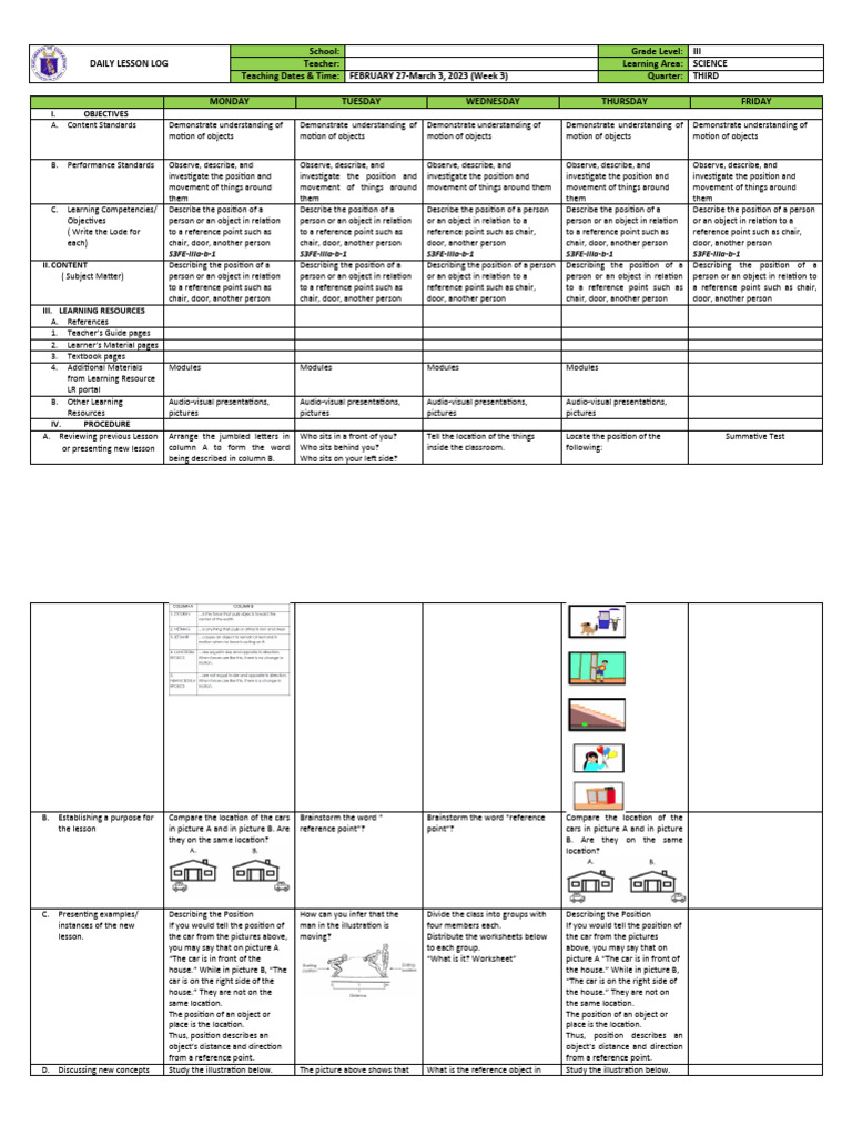 DLL - Science 3 - Q3 - Week 3 | PDF | Learning | Cognition