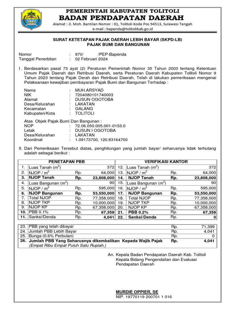 Surat Ketetapan Pajak Daerah Kurang Byar | PDF