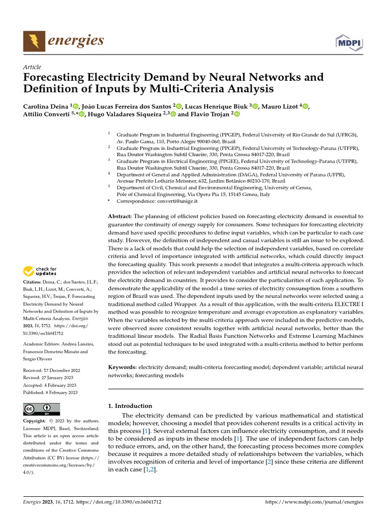 Forecasting Electricity Demand by Neural Networks and Definition of Inputs by Multi-Criteria ...