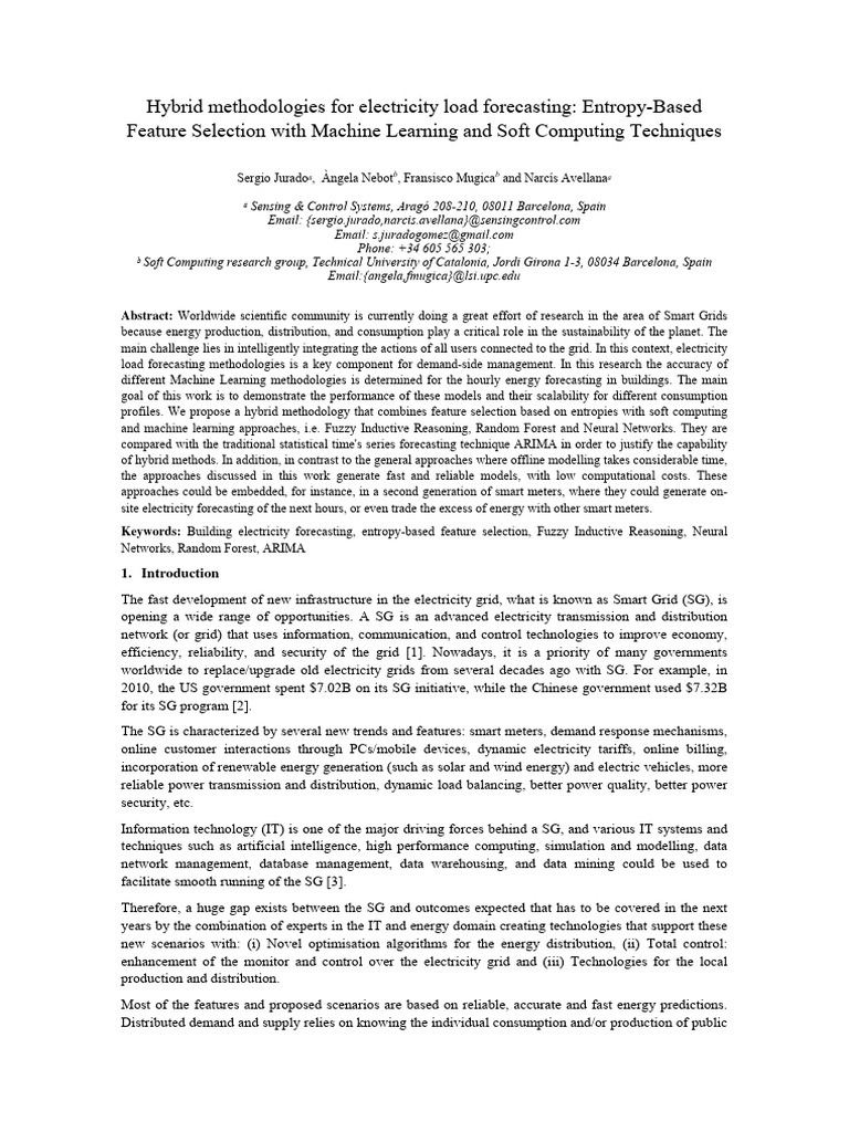 Hybrid Methodologies For Electricity Load Forecasting - Entropy-Based Feature Selection With ...