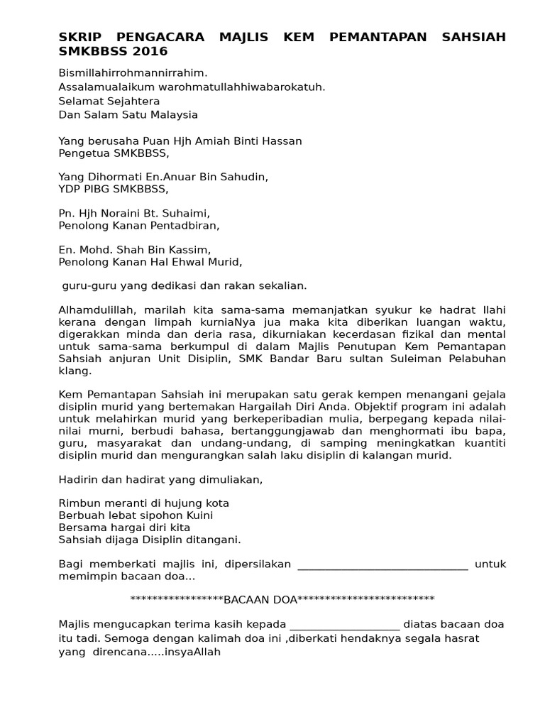 Skrip Pengacara Majlis Sahsiah | PDF