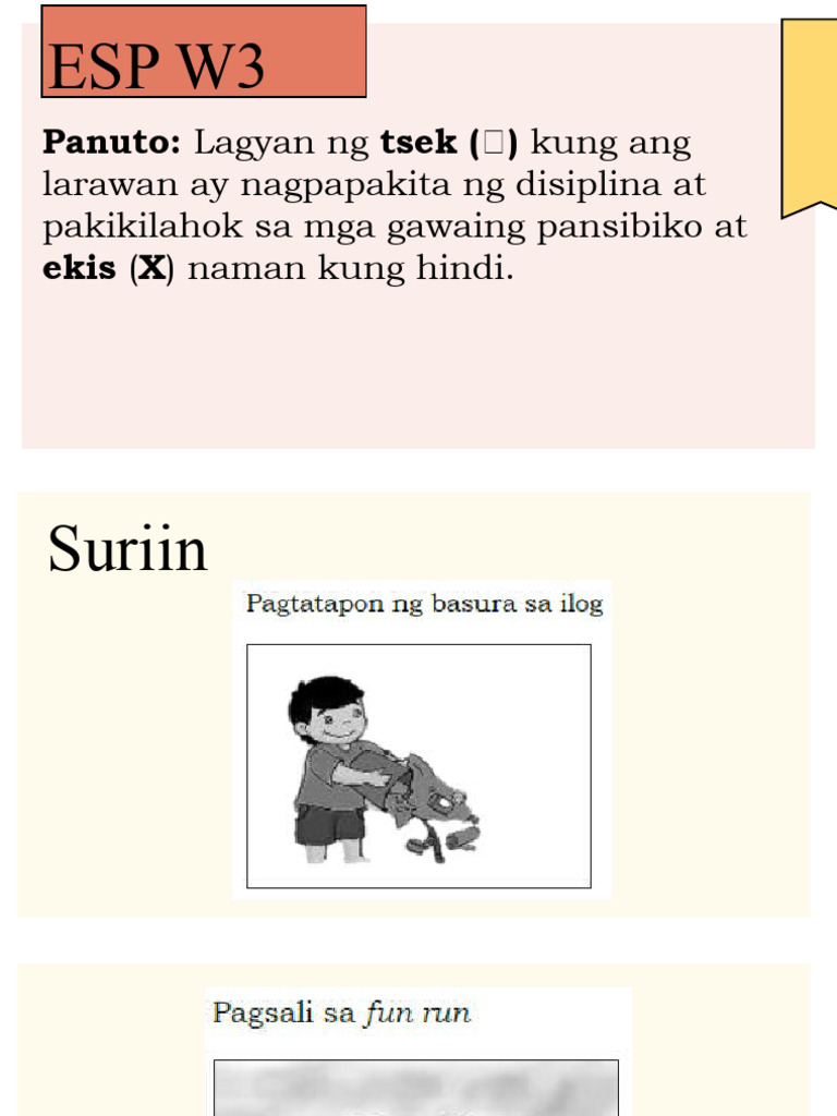 Esp W3: Panuto: Lagyan NG Tsek ( ) Kung Ang | PDF
