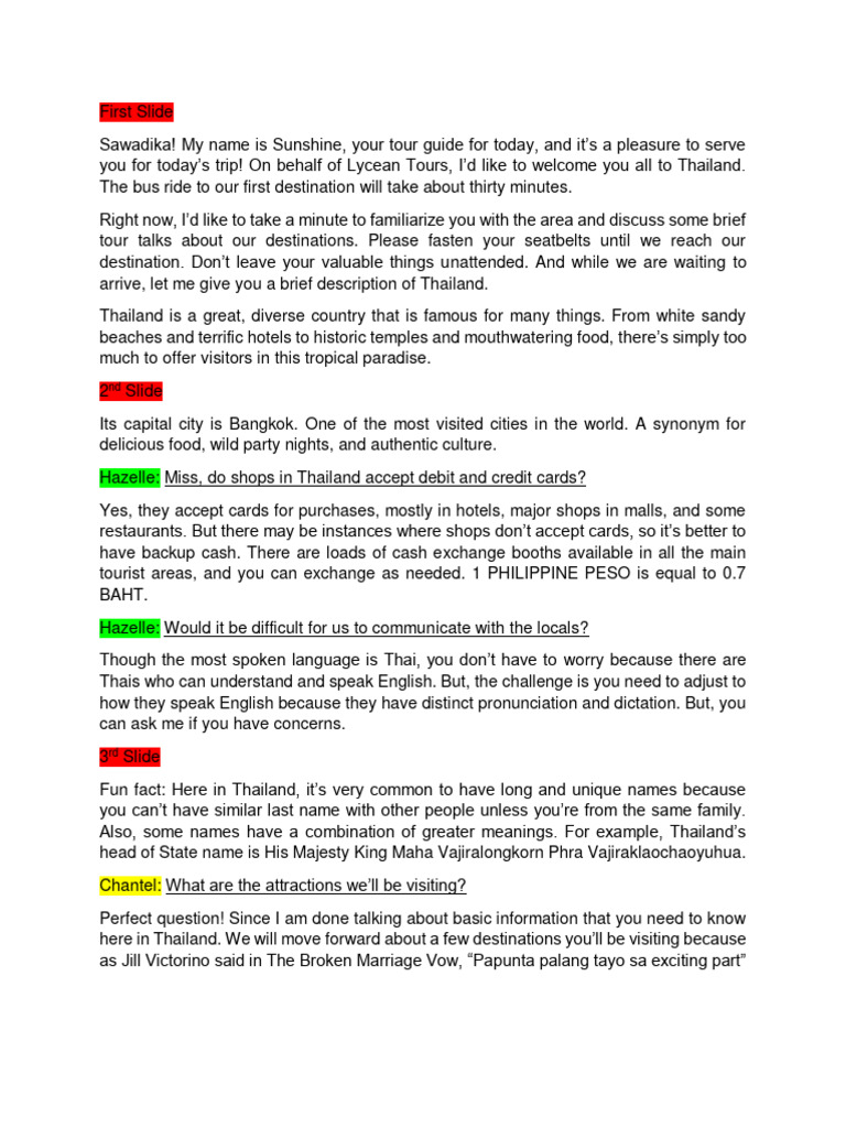 Final Tour Guide Script | Download Free PDF | Thailand