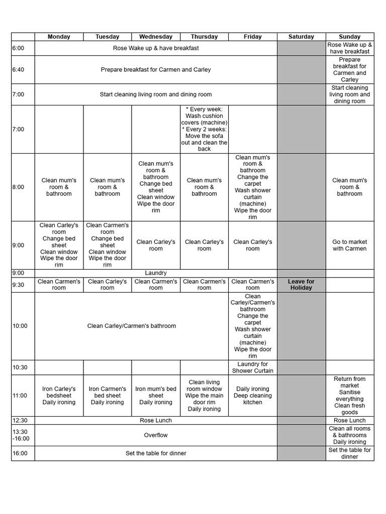 Helper Schedule - Google Sheets | PDF | Bathroom | Kitchen