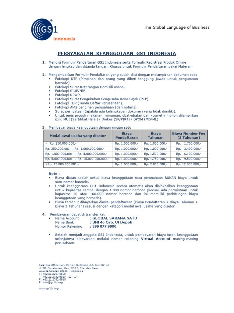 Persyaratan Keanggotaan GS1 Indonesia 2024-1 | PDF