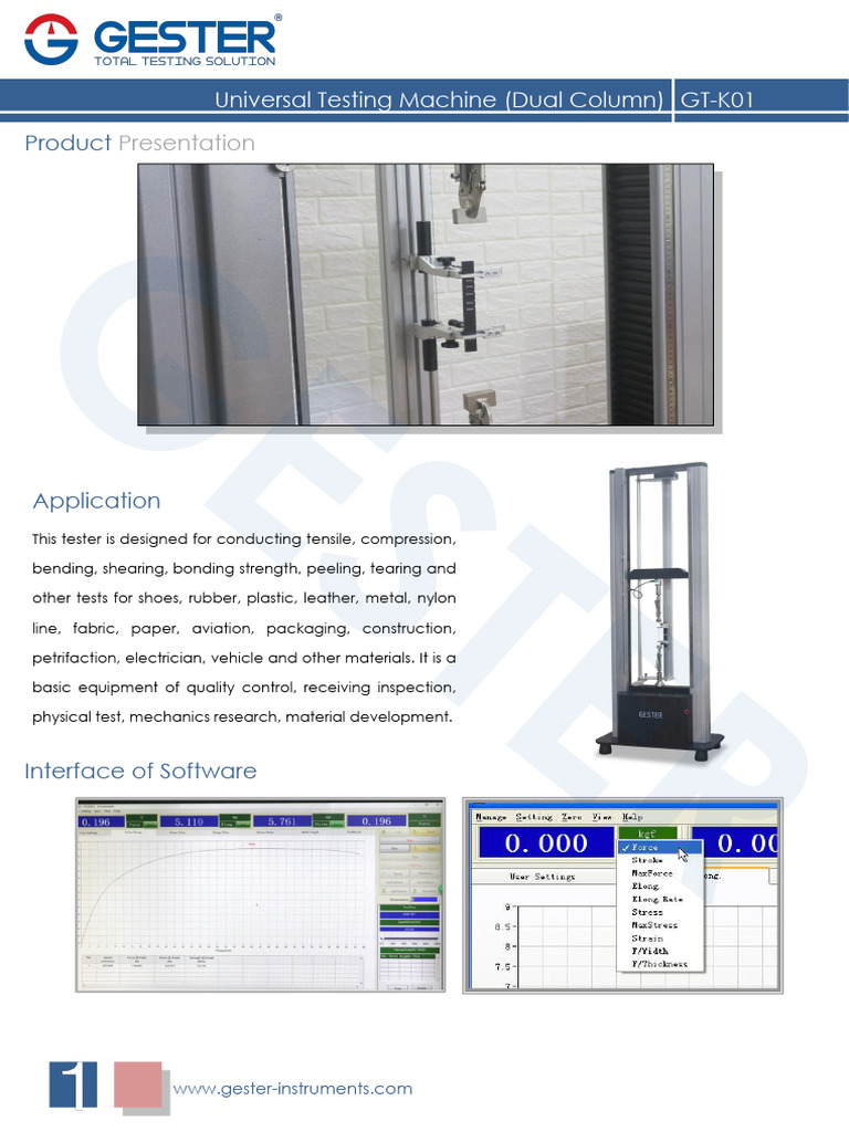 GT-K01 Universal Testing Machine (Dual Column) With Accessories | PDF ...