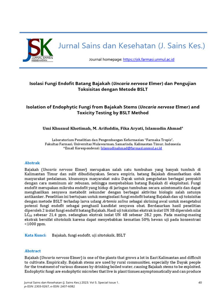 Jurnal Sains Dan Kesehatan (J. Sains Kes.) : Journal Homepage | PDF