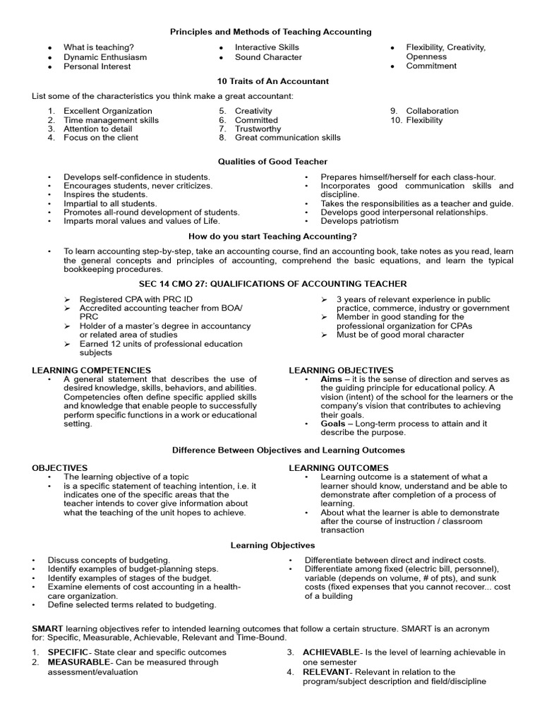 Principles and Methods of Teaching Accounting | PDF | Learning | Goal