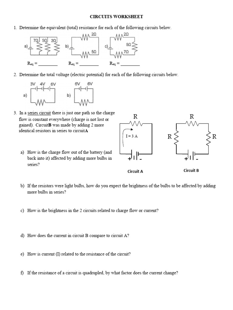 1-CIRCUITS-WORKSHEET-1 | PDF | Series And Parallel Circuits | Resistor