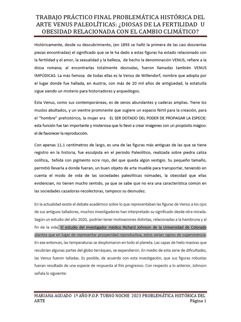 Trabajo Práctico Final Problemática Histórica Del Arte - Venus Paleolíticas | PDF | El embarazo