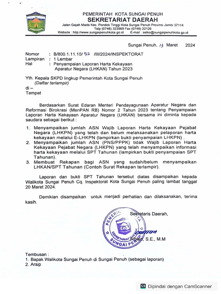 Surat Penyampain LHKAN | PDF