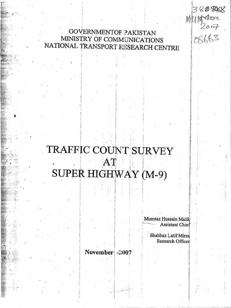 Traffic Count Survey at Super Highway (M-9) (Nov, 2007) | PDF