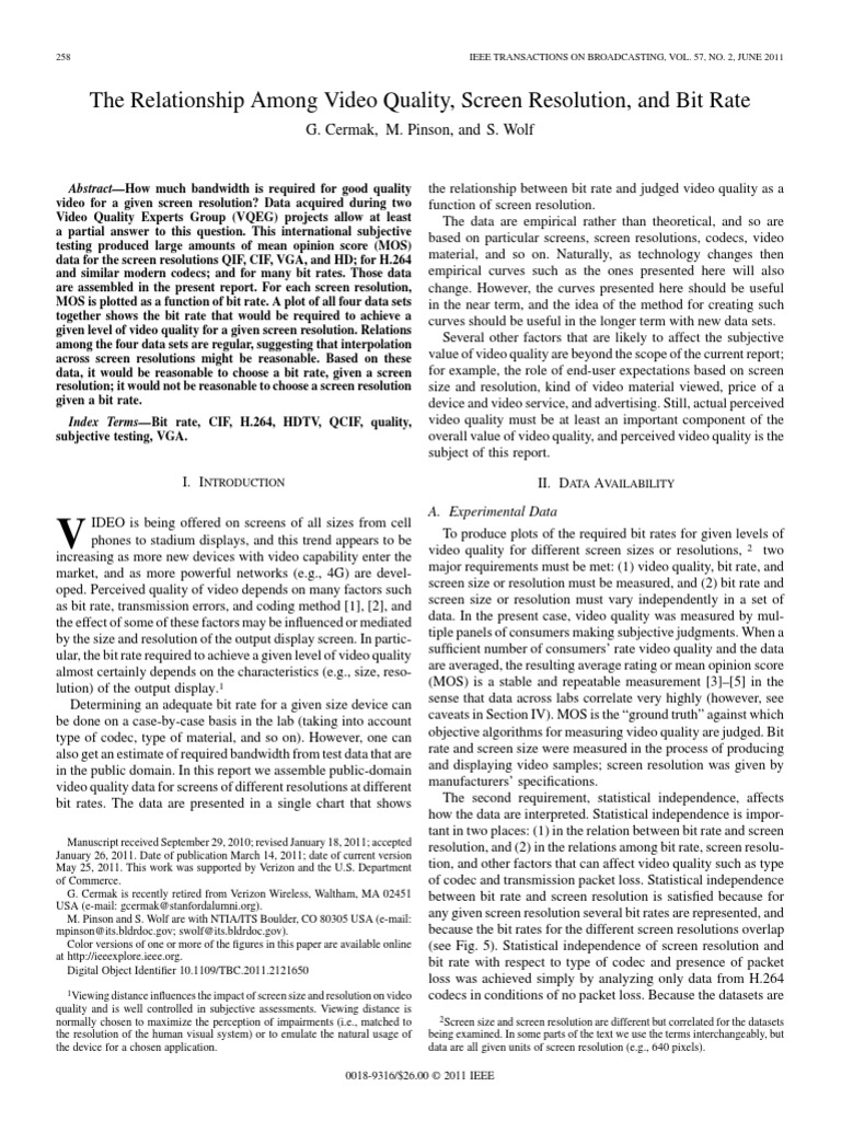 The Relationship Among Video Quality, Screen Resolution, and Bit Rate ...