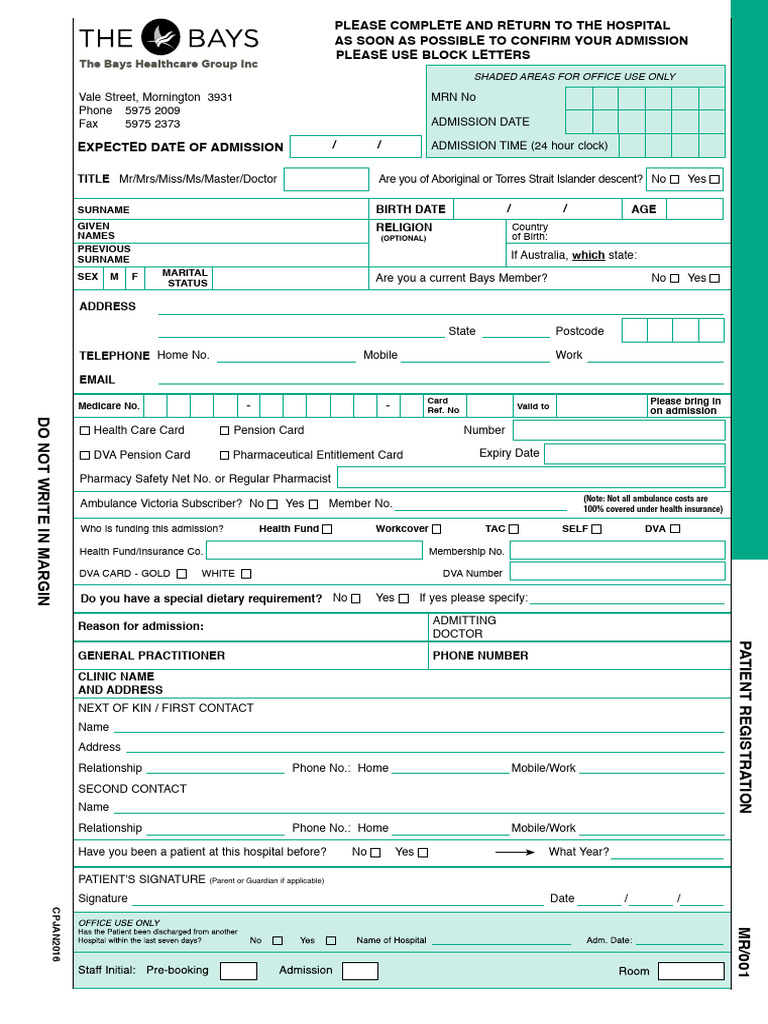 Hospital Admission Form-4 | PDF | Pharmacist | Hospital