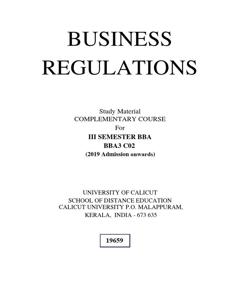 BBA III Semester - BBA3C02 - Business Regulations - 0 | PDF | Business ...