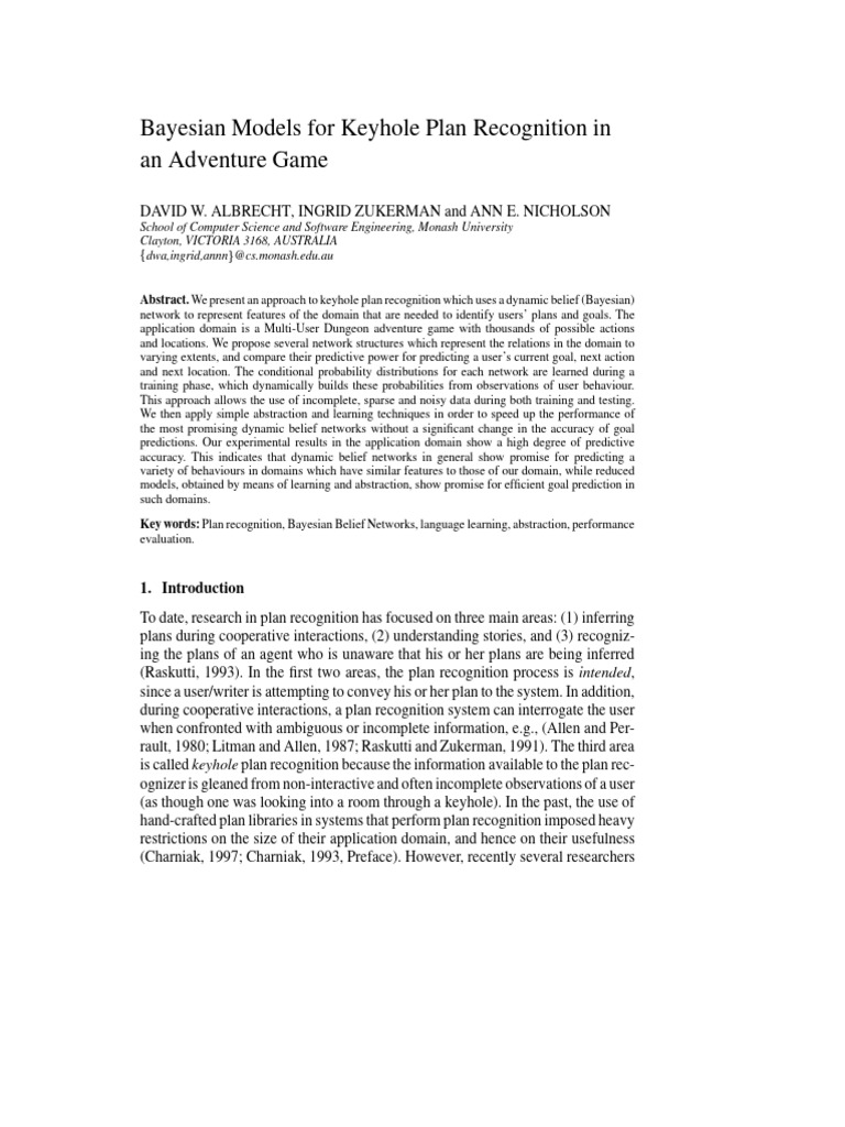 Bayesian Models For Keyhole Plan Recognition in An Adventure Game | PDF ...